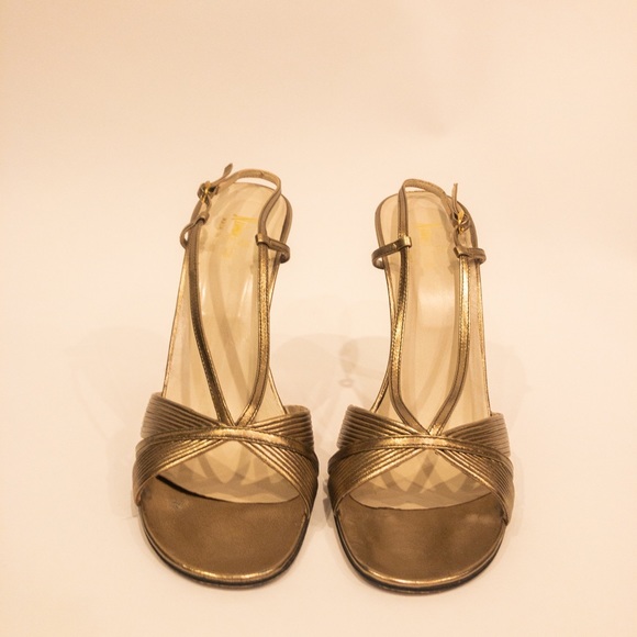 Neiman Marcus | Shoes | Neiman Marcus Metallic Gold Strappy High Heels ...